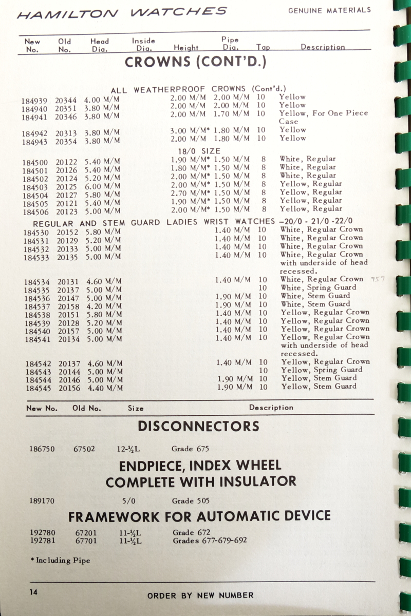 Vintage Hamilton Watch Restoration: Vintage Hamilton Parts Catalog