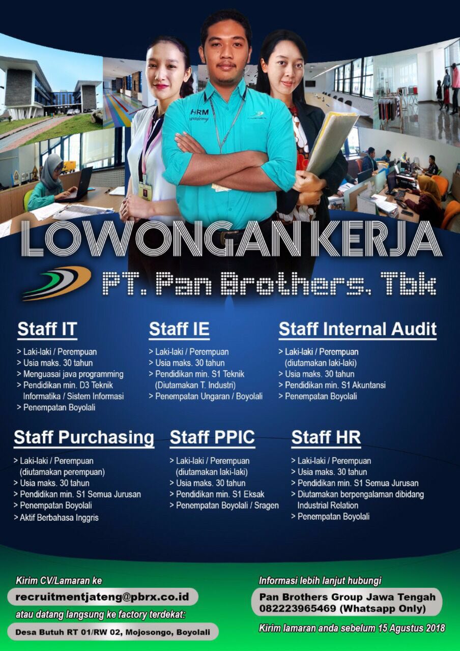 Informasi Lowongan Kerja : Loker PT PAN Brothers, Tbk