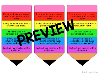 Whalecome to 2nd Grade: Personal Color-Coded Writing Checklist