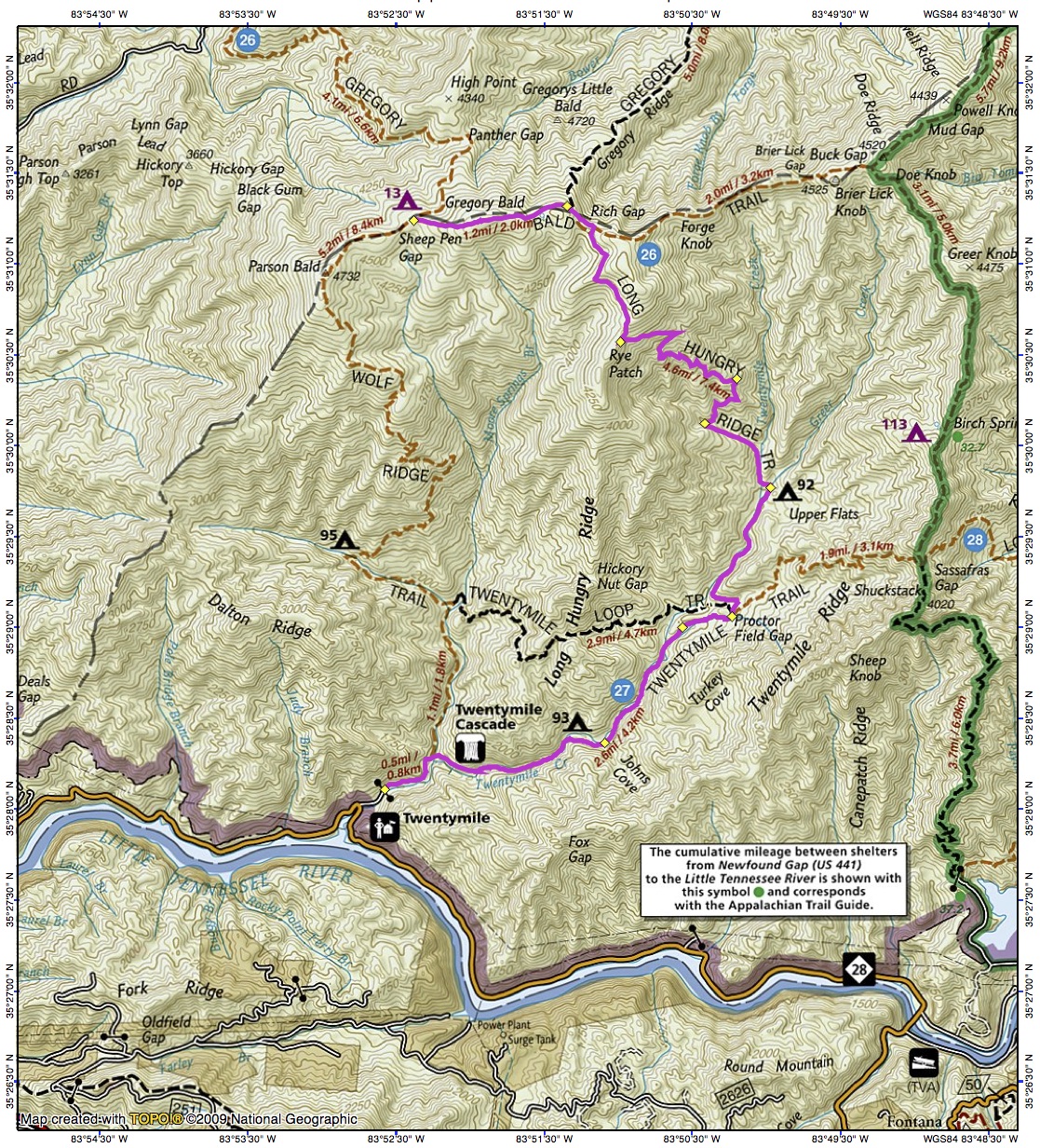 900 miles: Twentymile - Long Hungry Ridge - Gregory Bald - Wolf Ridge ...