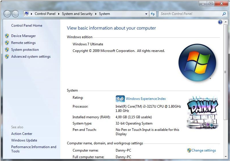 Danny Vw: Buat Fotomu Nampang di System Properties Windows 7
