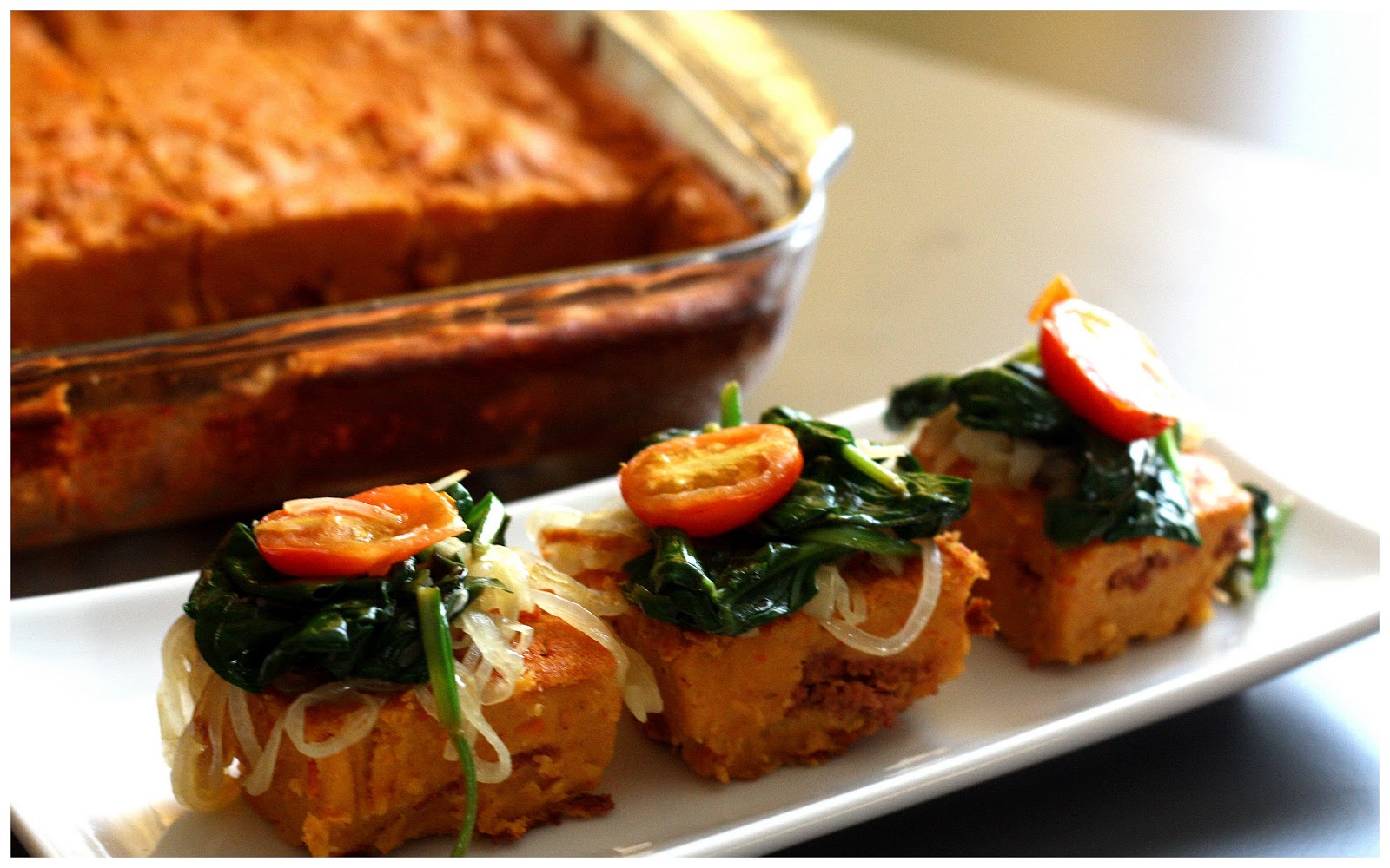 JoJo's Kitchen: Bean cake[moi-moi] topped with onions & spinach