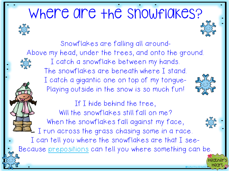 Heather's Heart: Where are the Snowflakes? A Little Preposition Fun