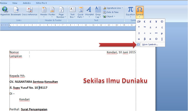 Cara Menyisipkan Symbol Di Dokumen Surat Pada Microsoft Word | Sekilas ...