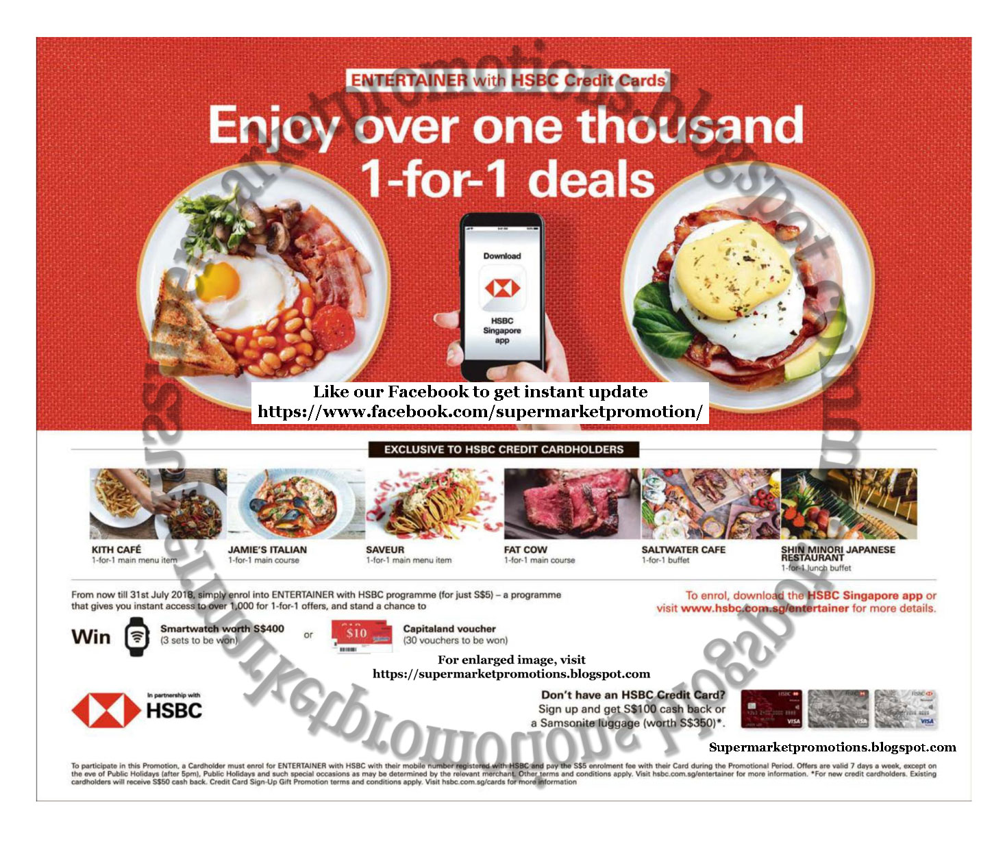 HSBC 1 for 1 deals 05 - 31 July 2018 ~ Supermarket Promotions