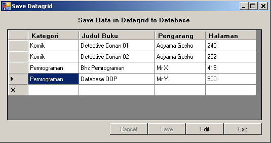 Belajar Aplikasi Visual Basic.Net 2008: Save Data di Datagrid ke Database