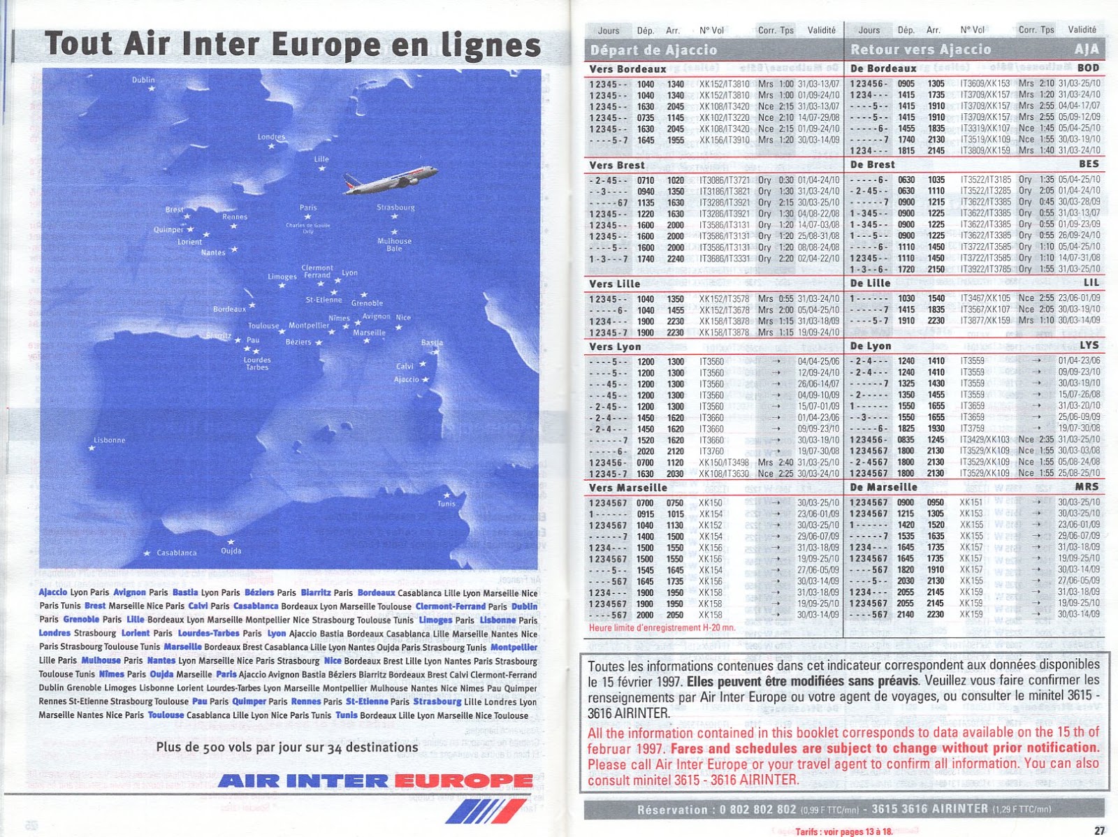 Airline memorabilia: Air Inter Europe / Air France (1997), Métropole