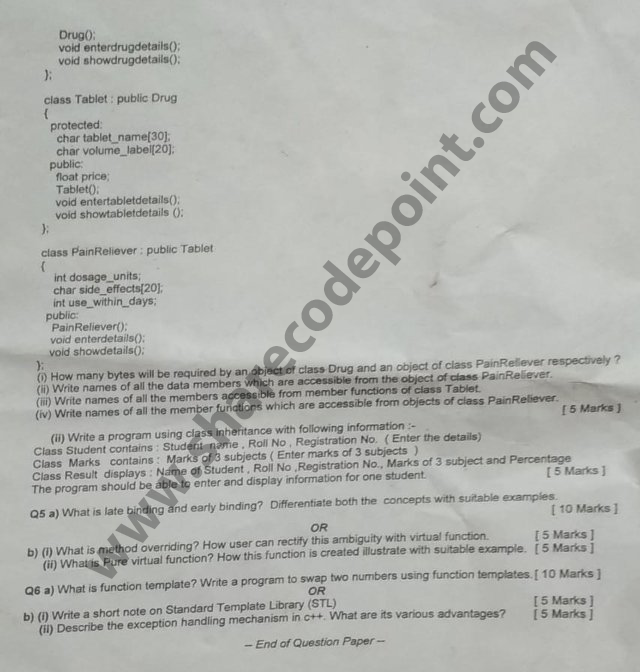 Cse202 Object Oriented Programming End Term Exam Question Paper Cse 202 Lpu Question Paper