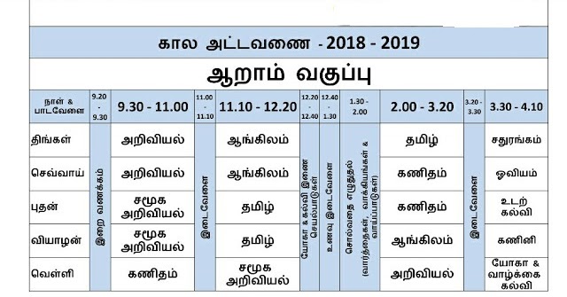 6,7,8th Standard - New Class Time Table : ~ IIT_JEE_GATE_TRB_TET_TNPSC ...