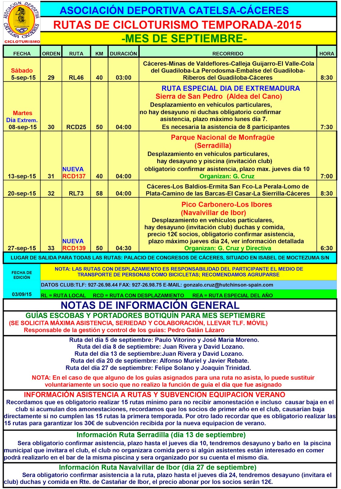 Club de BTT Catelsa Cáceres: Rutas programadas
