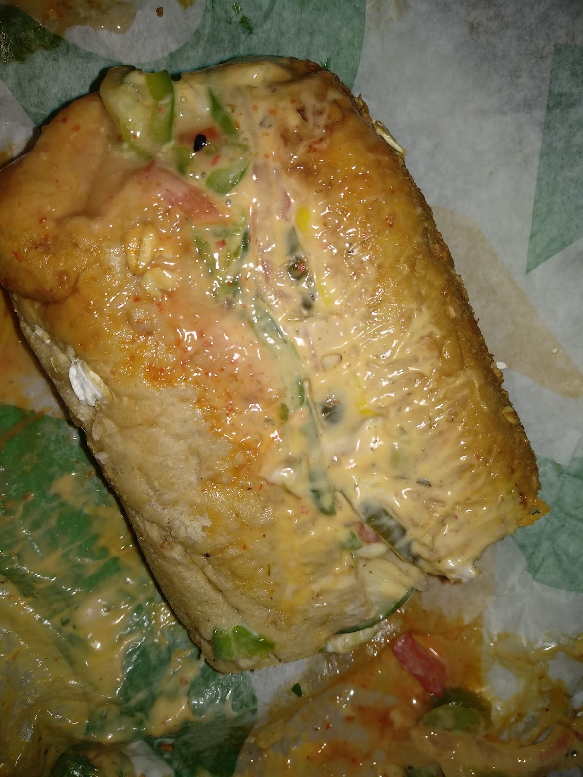 Subway corn and peas, chicken slice sandwich