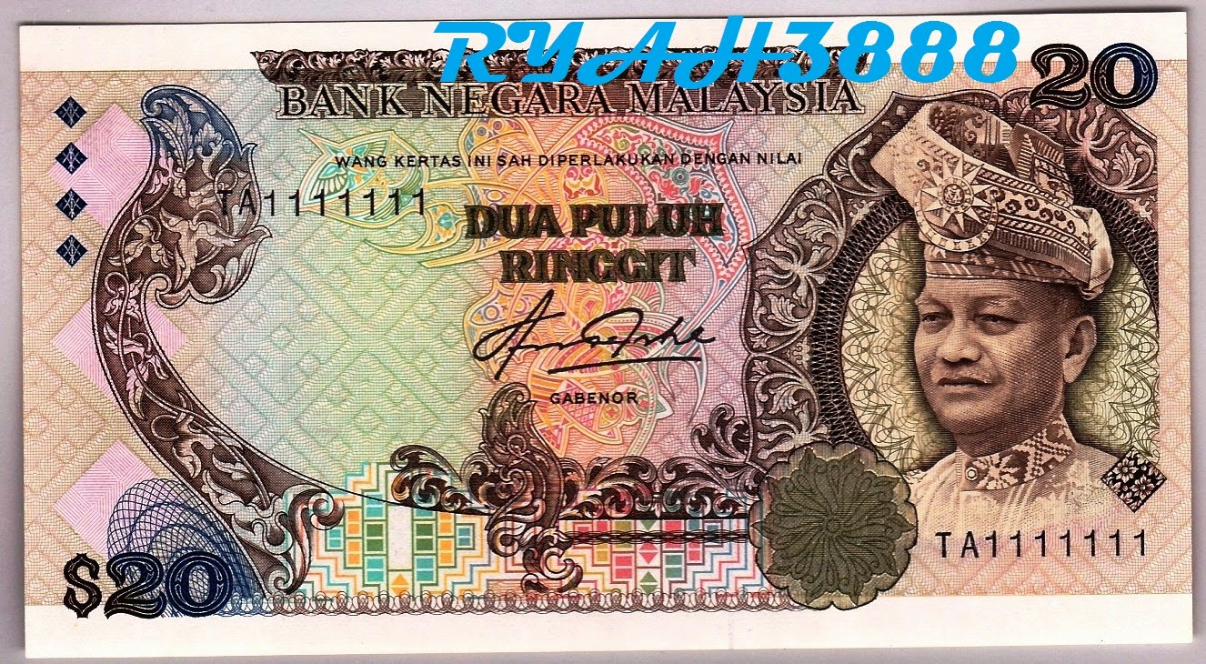 RYAN3888 BANKNOTE: MALAYSIA RM20 AZIZ TAHA TA SOLID 1 UNC SCARCE