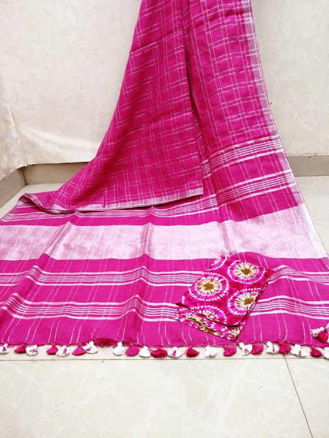New Model Linen Sarees With Blouse