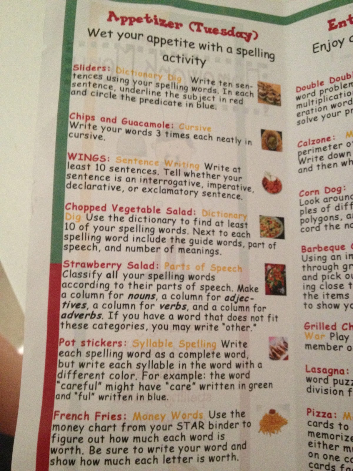 The REAL Teachers of Orange County: Homework Menu: Servin' up some ...