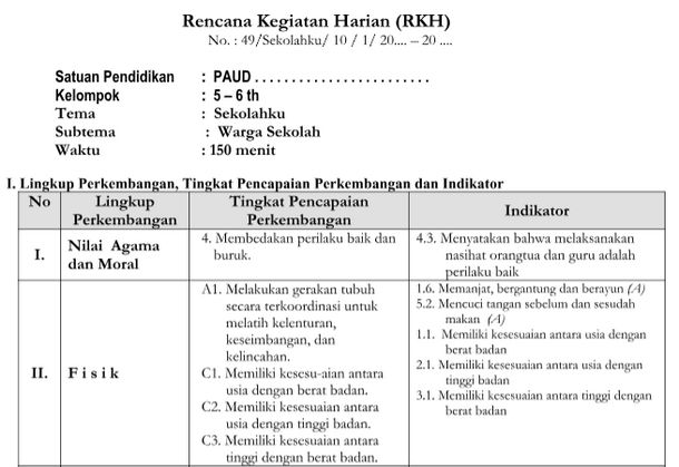RKH Tema Sekolahku Kurikulum 2013 Revisi TK B | Catatan Guru