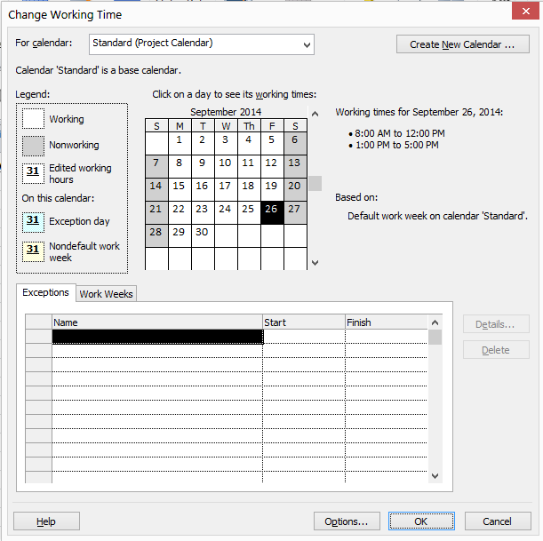 Setup Calendar | Quick MS Project