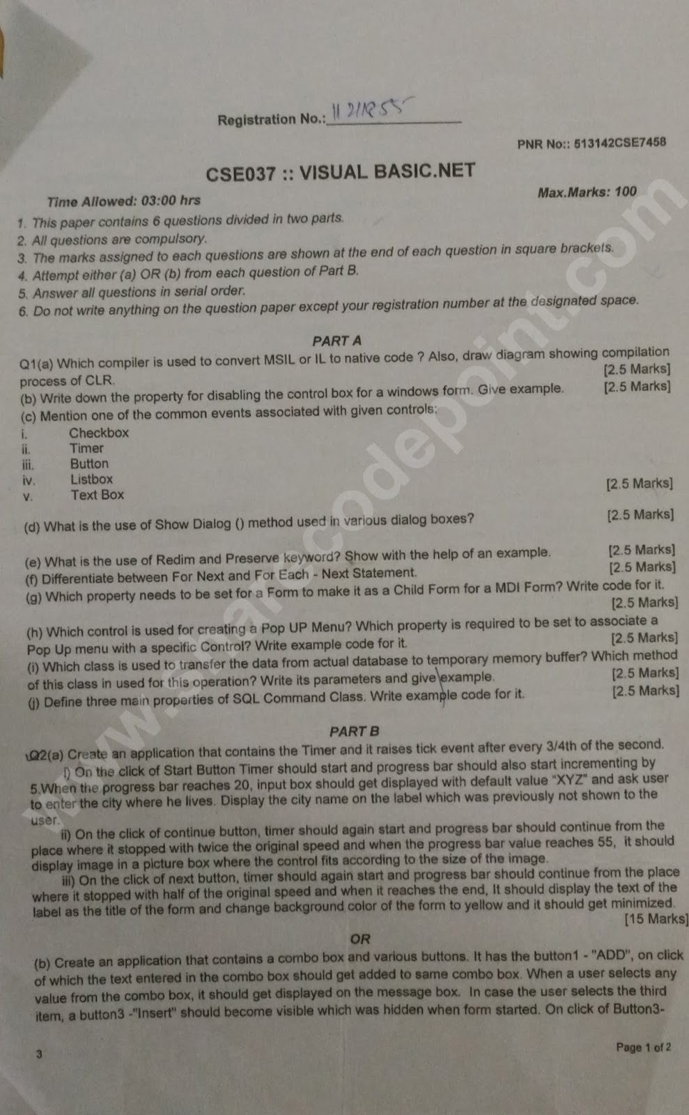CSE037 : Visual Basic End Term Exam Question Paper | lpu previews year ...