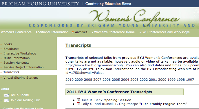 BYU WOMEN'S CONFERENCE TRANSCRIPTS AVAILABLE NOW! » Latter-day Saint ...