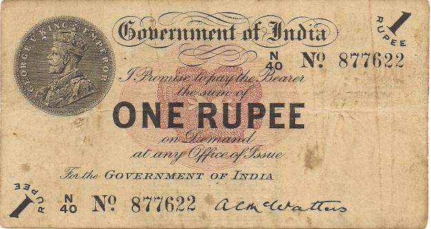 Capture D World: Rare One Rupee Note: British India Rupees One 1917