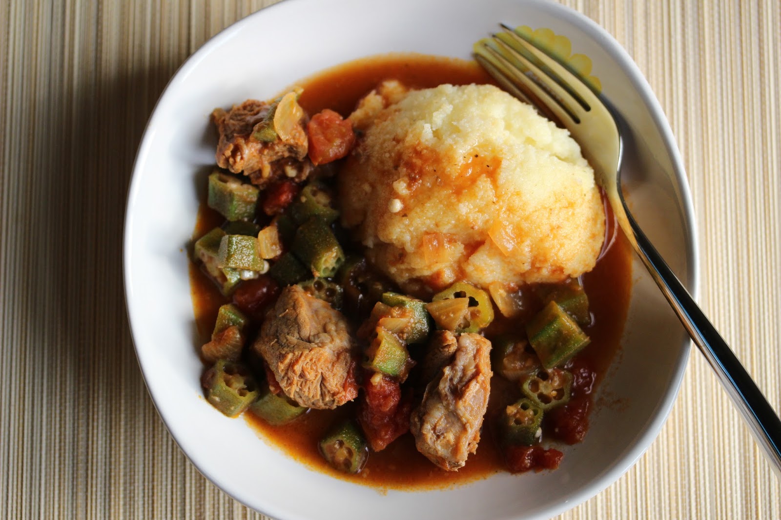 Raffi's World: Day 196: Zambia and Nshima with Tomato Gravy & Okra