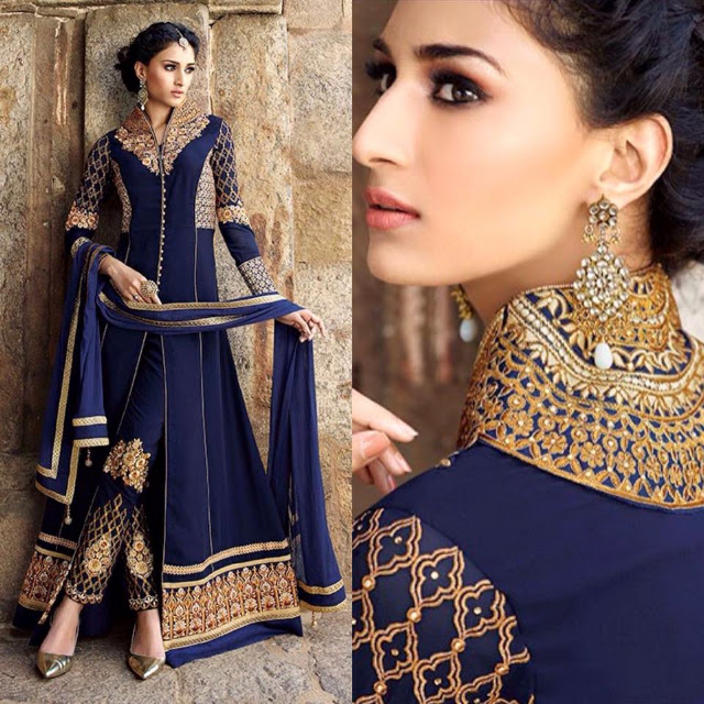 JAYSAREES BLOG WORLD: Flaunt the Heavy Neck collor work Suit
