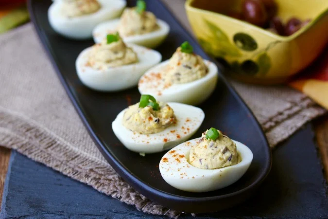 Olive Tapenade Deviled Eggs | Karen's Kitchen Stories