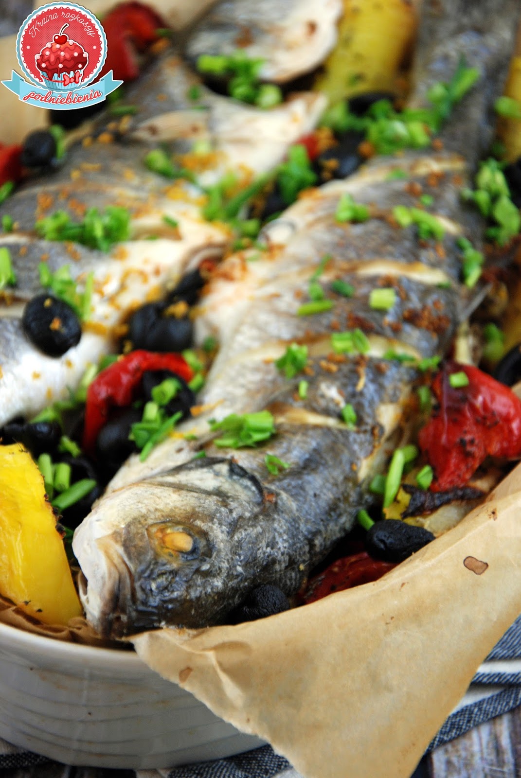 Labraks pieczony z warzywami | Kraina rozkoszy podniebienia...