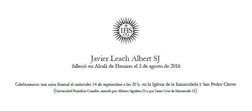 Celebración misa funeral por Javier Leach SJ - CVX en España