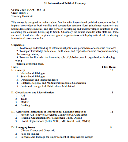 Third Semester Course Syllabus of Master Degree Political Science (TU)
