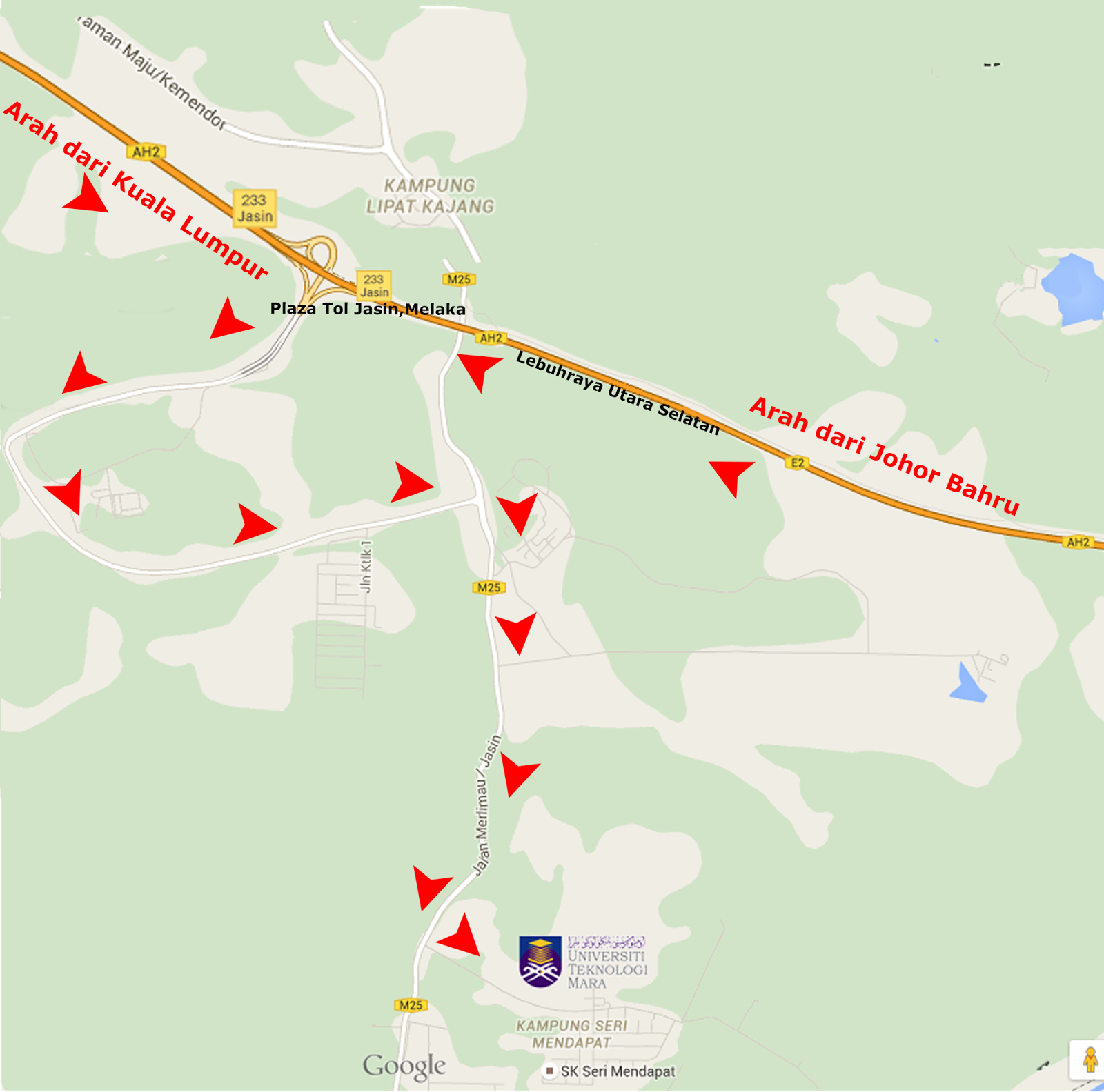 Peta ke UiTM Jasin,Melaka