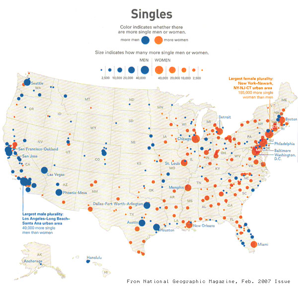 Graphs and Stuff: Map of the Number of Single Men and Women in Cities ...