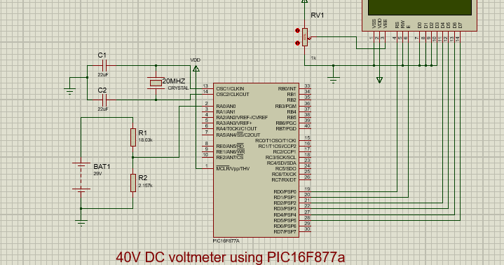 PIC Microcontroller: 40V DC Voltmeter using PIC16F877a