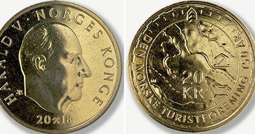 World Coin News: Norway 20 krone 2018 - Norwegian Trekking Association