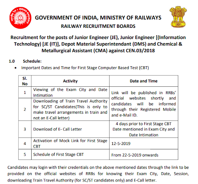 RRB JE 2018 Exam Schedule & Scheme - VISION