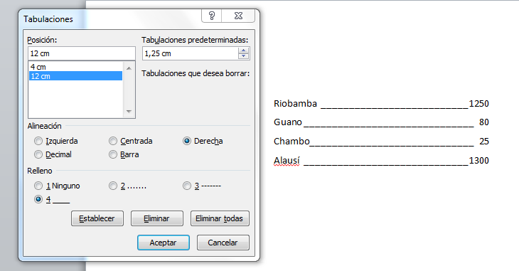 PORTAFOLIO DE INFORMÁTICA: MICROSOFT WORD: TABULADORES