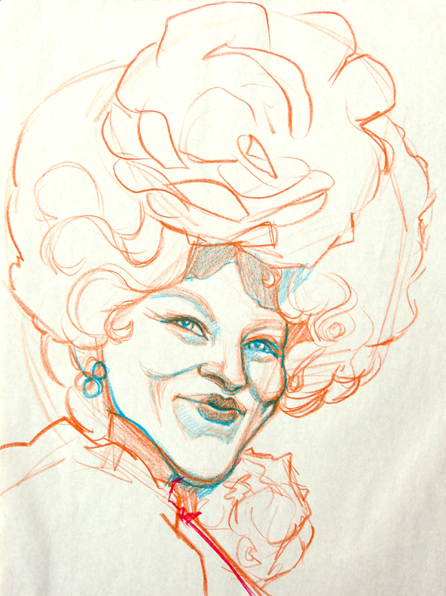 Rita Kirkman's Daily Paintings: Effie Trinket - Pre-sketch caricature