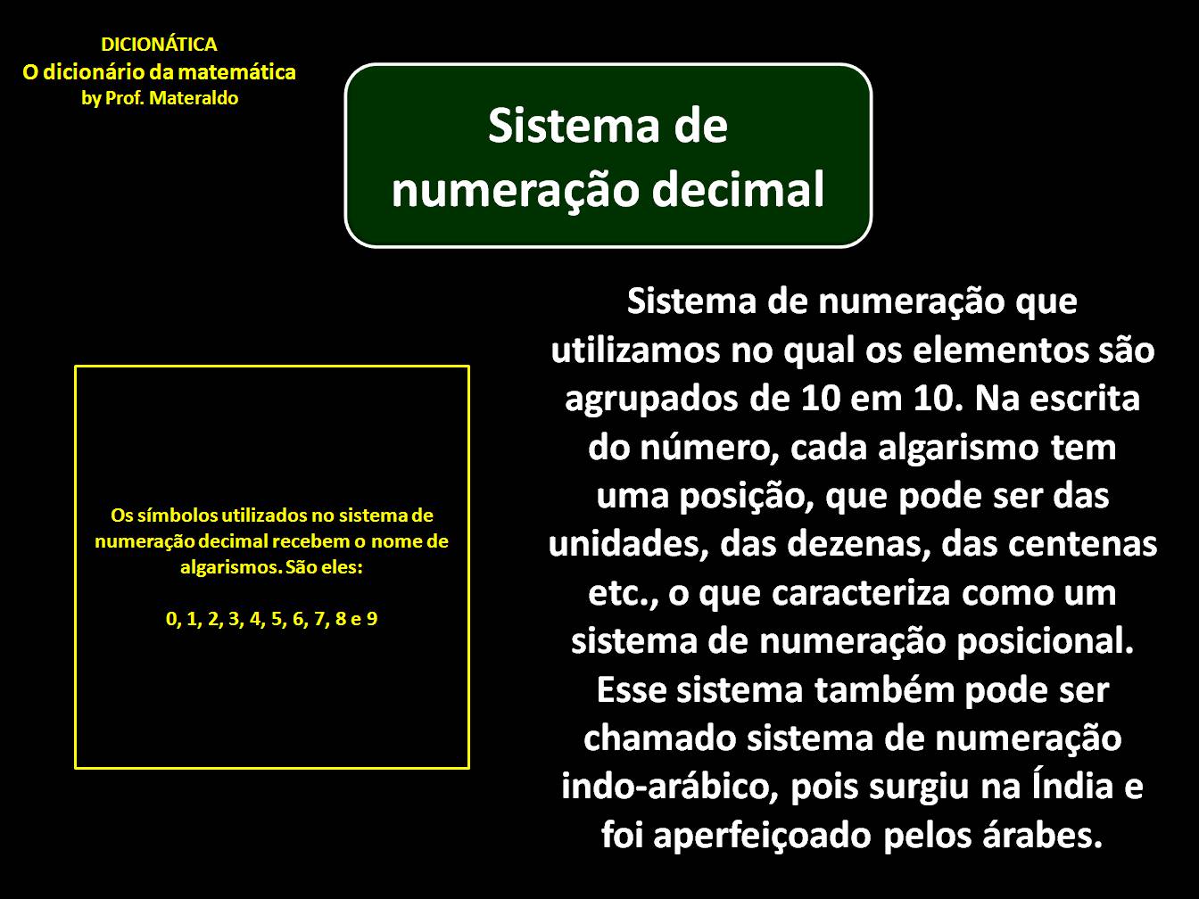 DICIONÁTICA - O dicionário da matemática: Sistema de numeração decimal