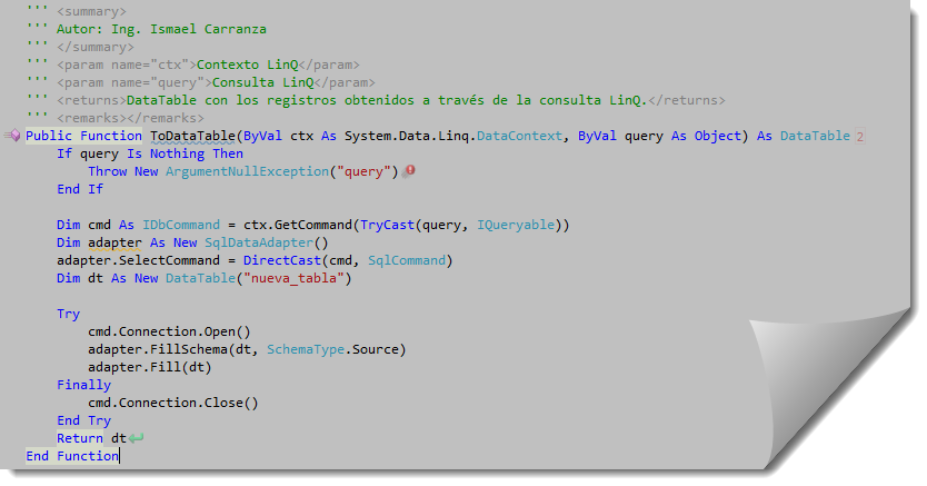 Desarrollando Conocimiento en Programación: Convertir LinQ Query en DataTable Visual Basic