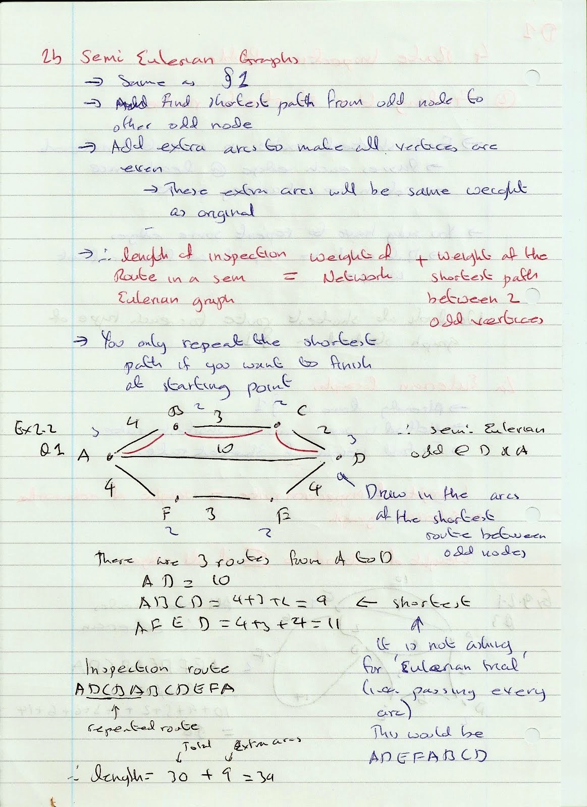 A Level Maths Notes: Decision Route Inspection Problem - Semi Eulerian ...