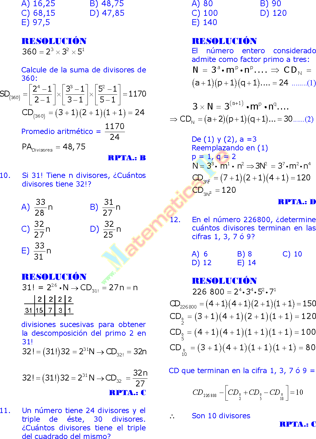 NÚMEROS PRIMOS EJERCICIOS RESUELTOS DE ARITMÉTICA PREUNIVERSITARIA EN PDF