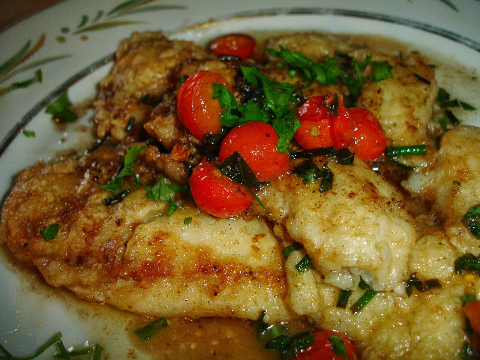 Inside Outdoor Food: Panfried Sunfish w/ Cherry Tomatoes, Basil, Garlic ...