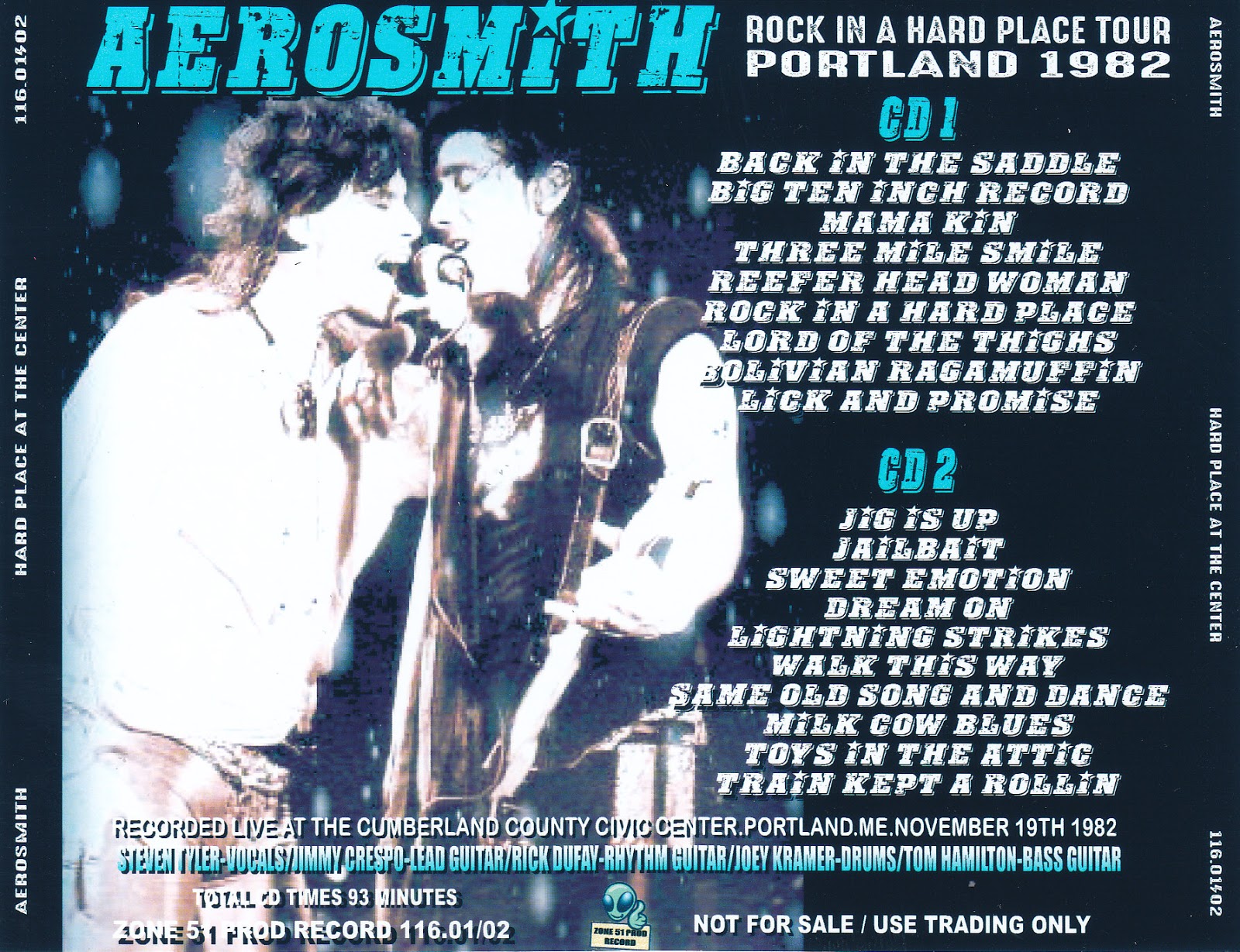 AEROSMITH BOOTLEGS COVER ARTS: HARD PLACE AT THE CENTER ( portland 1982)