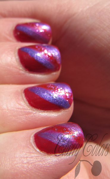 Easy Nail Art - Diagonal Stripes - Cherry Colors - Cosmetics Heaven!