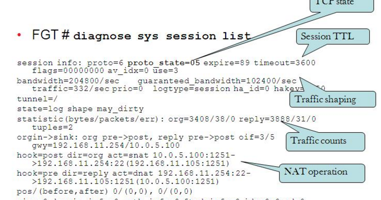 IT Security - Multi Platform : FortiGate Firewall session list and state