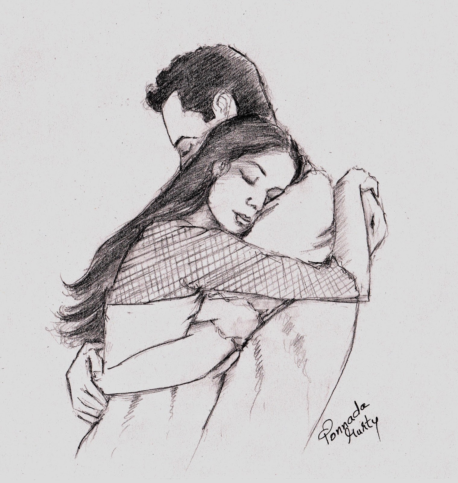 Pencil Sketches Of Hugging