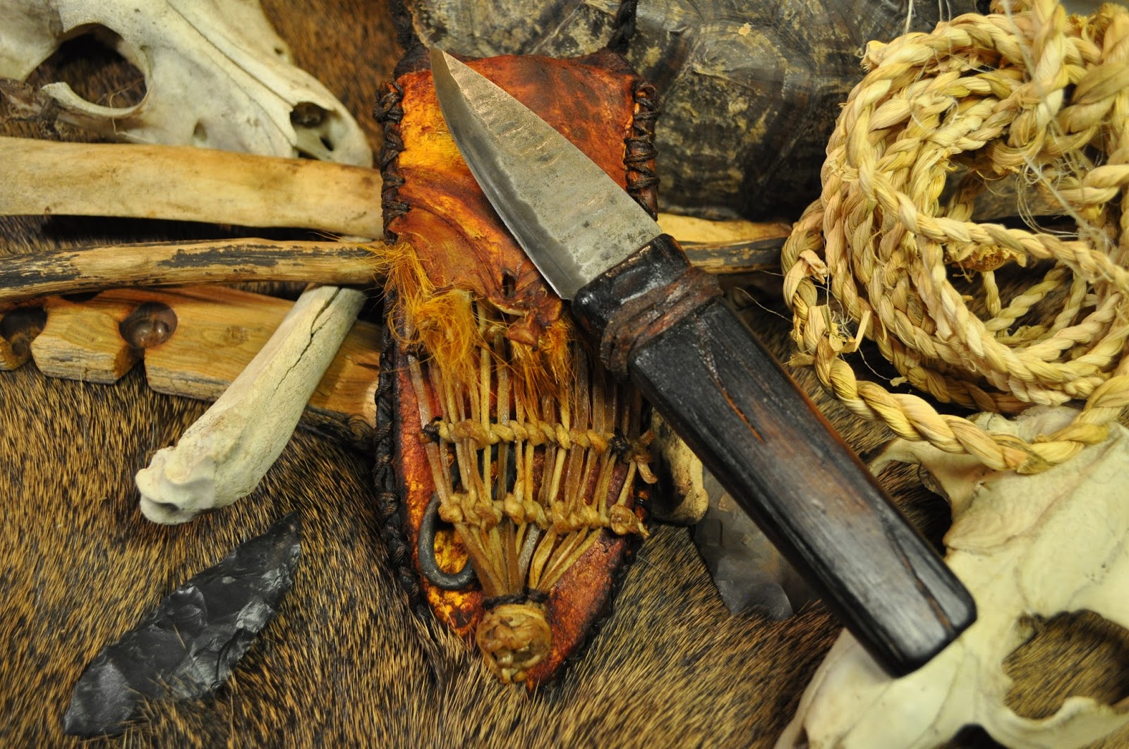 Skab Leatherworks: Primtive Styled Otzi Sheath. Mp Knives, made knife.