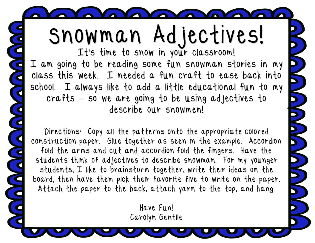 Carolyn's Classroom: Snowman Adjectives Mobile! January Freebie!