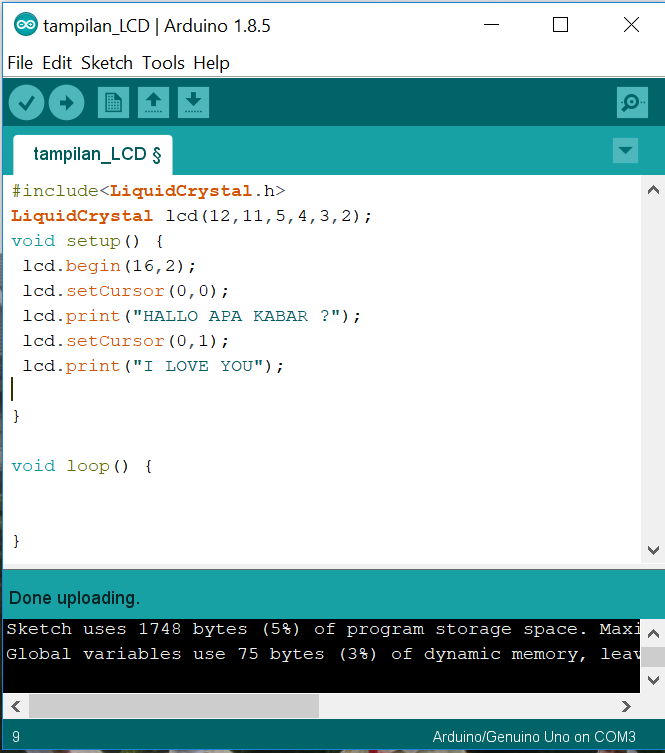APLIKASI PROGRAM ARDUINO UNO: PROGRAM MENAMPILKAN RUNINNG TEXT PADA LCD ...