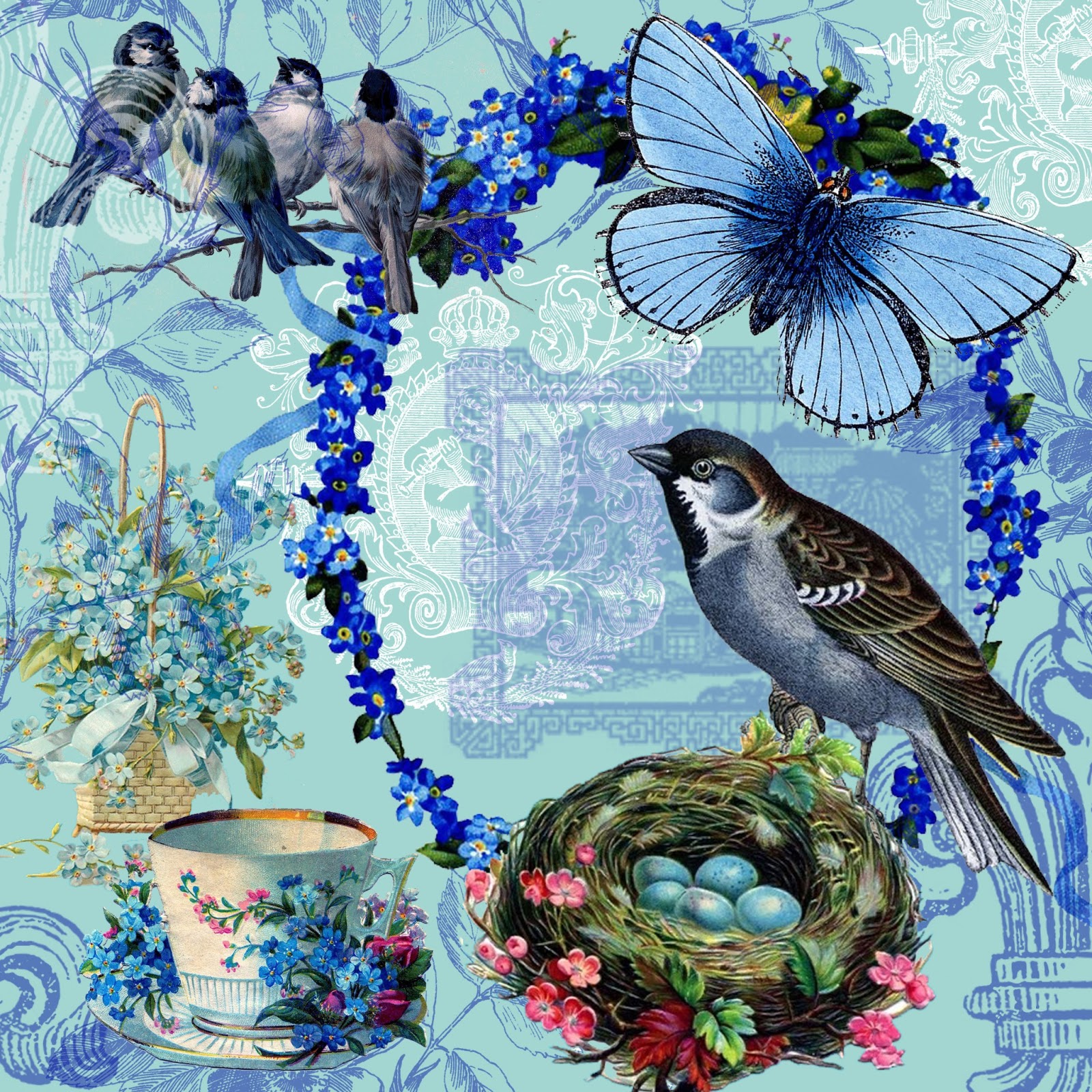 The Artzee Blog: Blue Vintage Spring Themed 12x12 Inch Printable