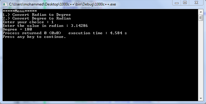 Programmers Area: C++ program to convert degree to radian and vice versa